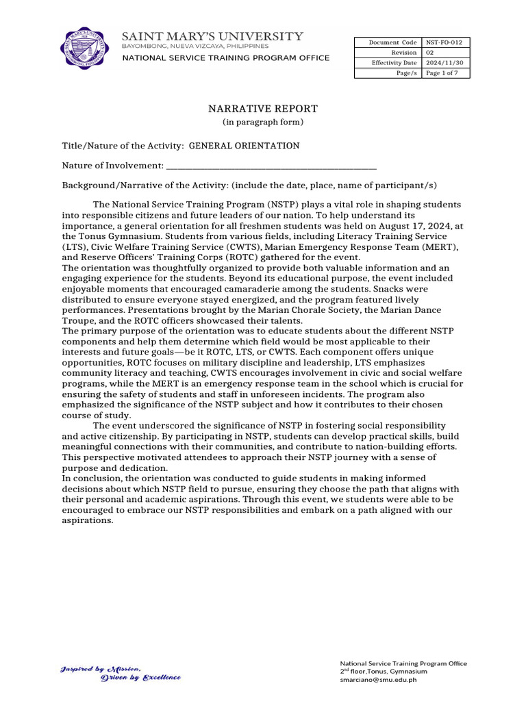 NSTP General Orientation Report | PDF