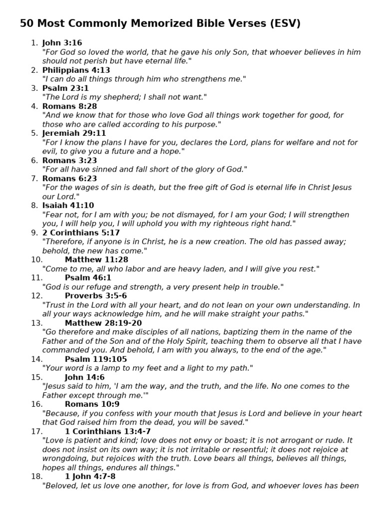 50 Most Commonly Memorized Bible Verses | PDF | Eternal Life ...