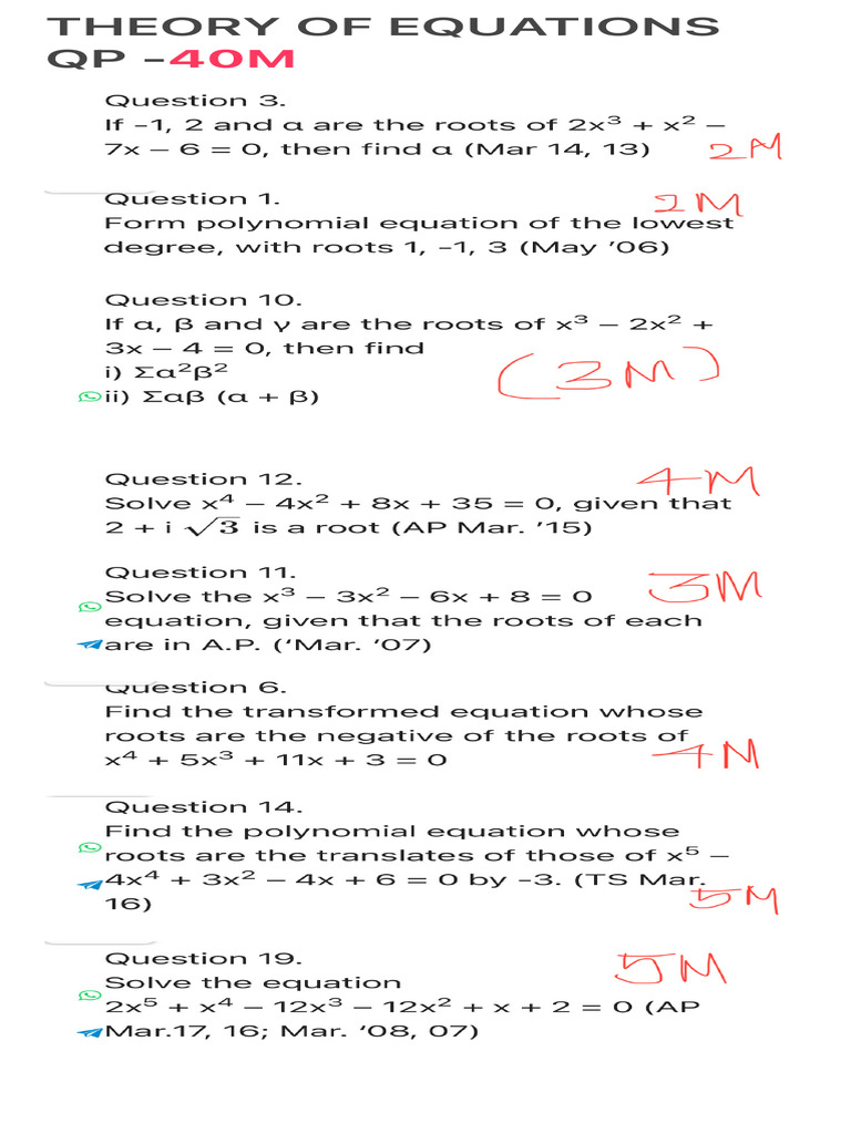 Theory of Equations QP - 40m | PDF