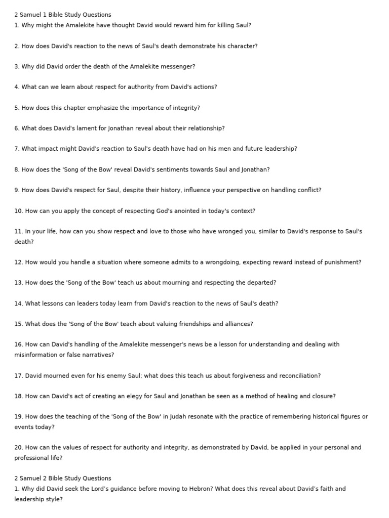 2 Samuel Bible Study Questions | PDF | David | Books Of Samuel