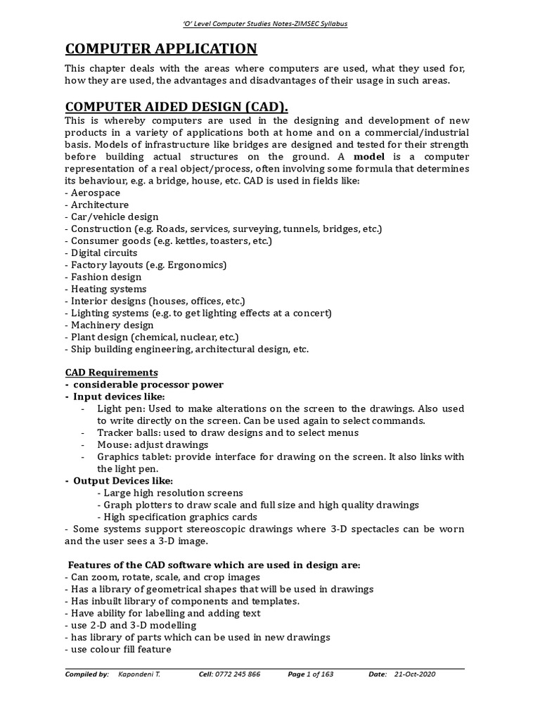 O Level Computer Studies: CAD & VR Insights | PDF | Monitoring ...