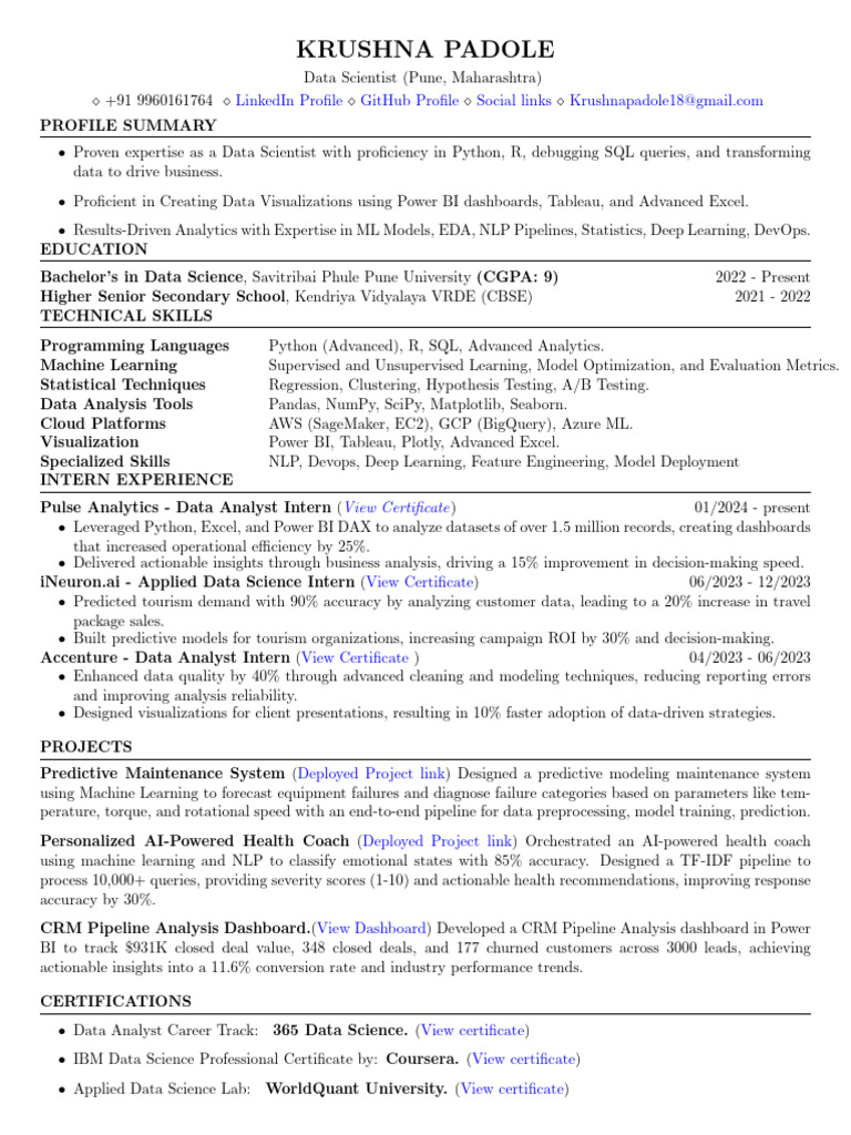 Krushna_Padole_scientist_Resume | PDF | Data Science | Machine Learning