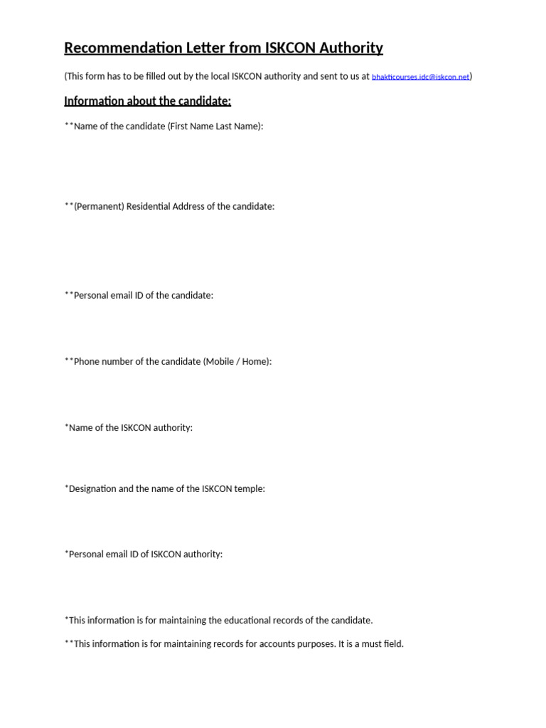 001 Recommendation Letter From ISKCON Authority IDC 2022 | PDF