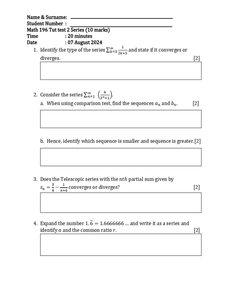 Tut Test 2 On Series Solutions | PDF | Sequence | Functions And Mappings