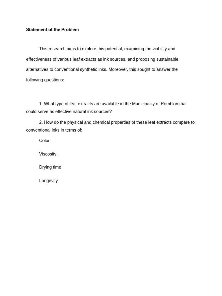 Statement of The Problem Pre | PDF