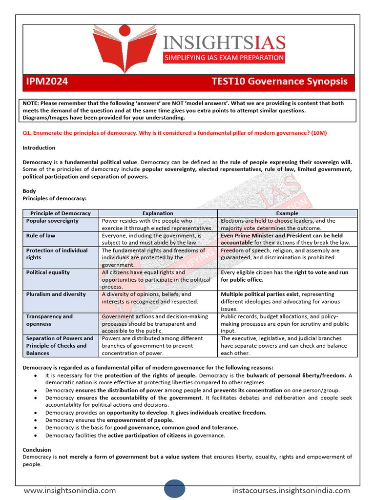 IPM Test Series 2024 2 0 Test 10 (GS Essential Test) Synopsis | PDF ...