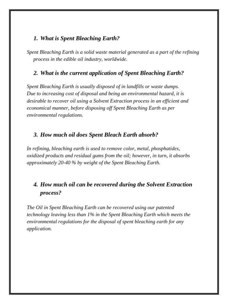 Spent Bleaching Earth: Uses and Recovery | PDF | Waste Management | Oil ...