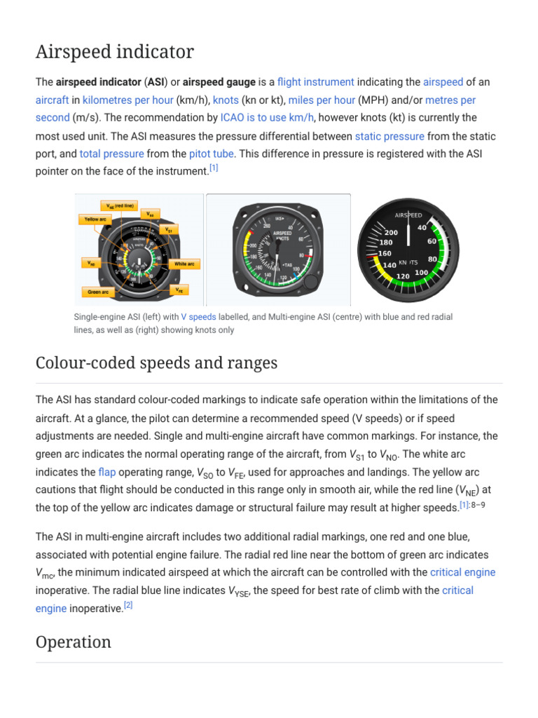 Airspeed Indicator - Wikipedia | PDF | Airspeed | Aviation