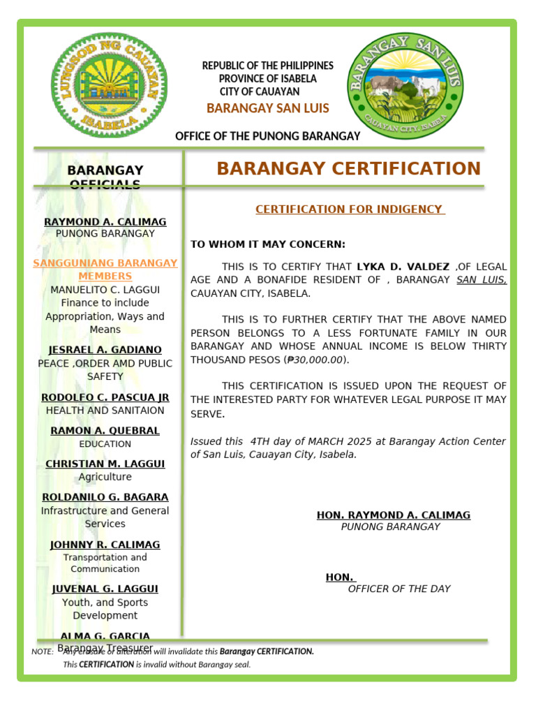 Barangay Indigency Certification Isabela | PDF | Economy Of Asia ...