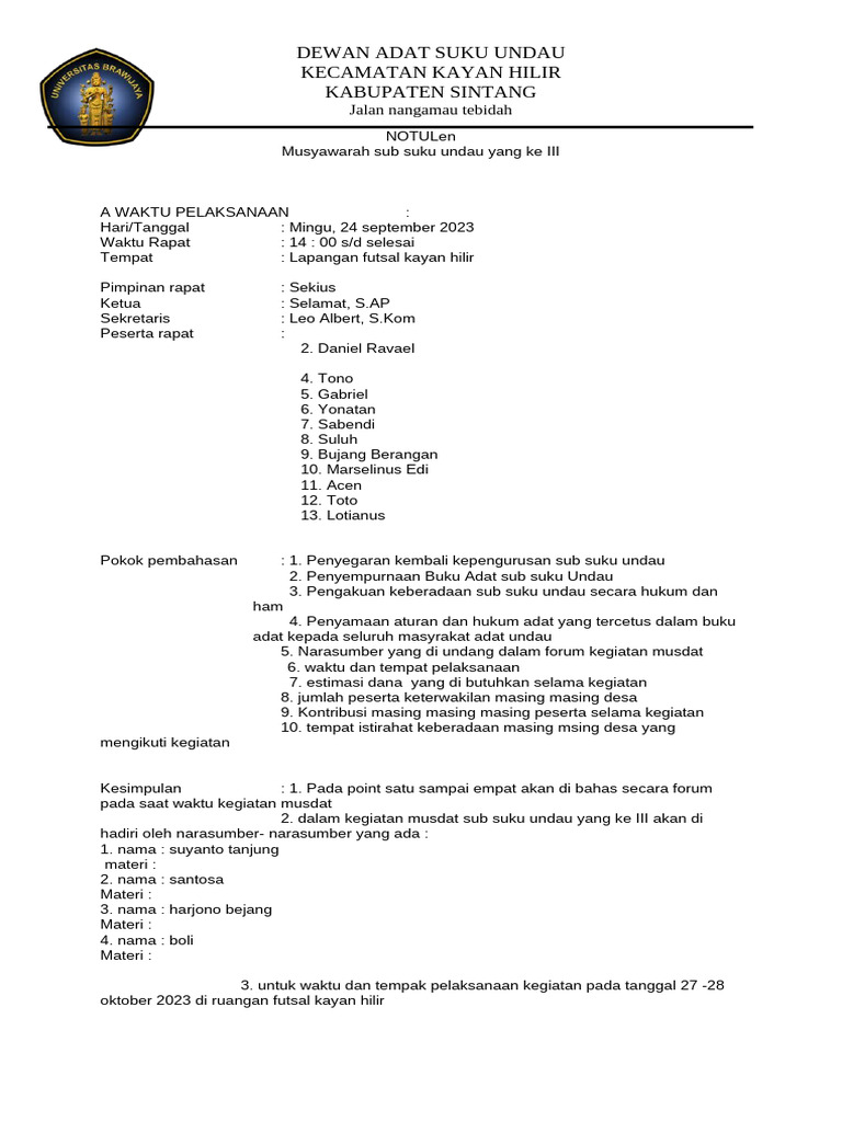 Contoh Format Notula Rapat1 | PDF