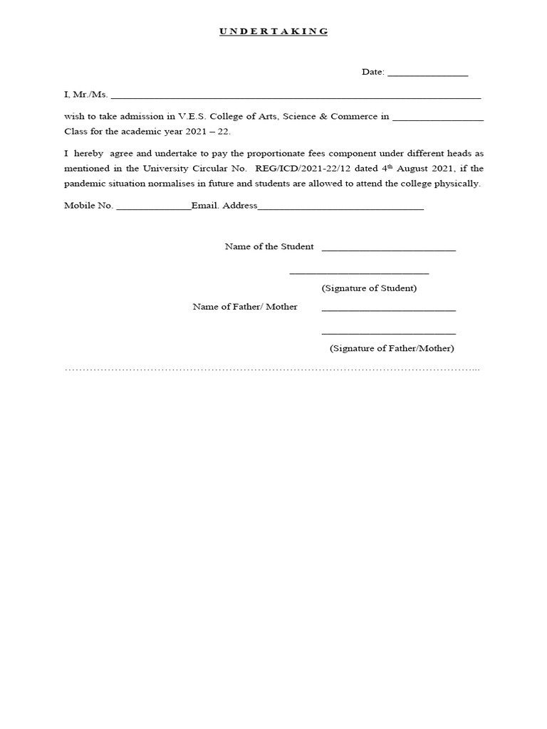 College Undertaking Ves | PDF