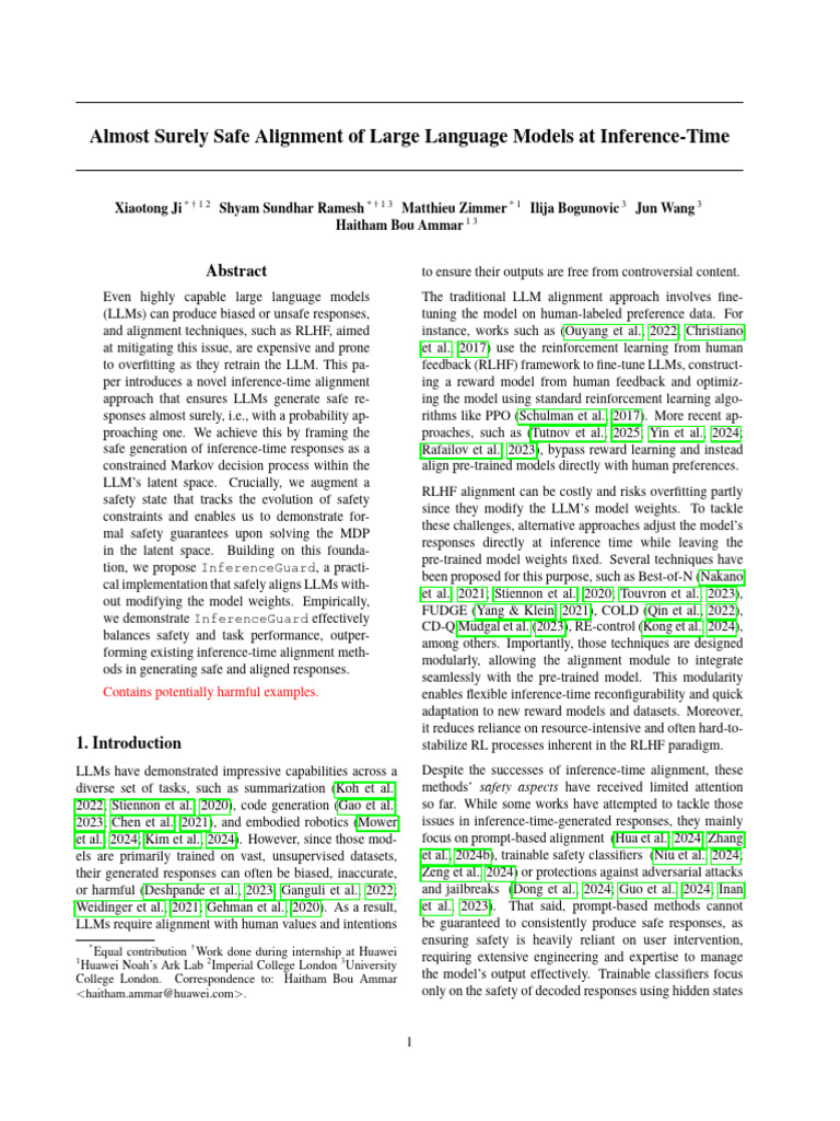 Almost Surely Safe Alignment of Large Language Models at Inference-Time | PDF | Artificial ...