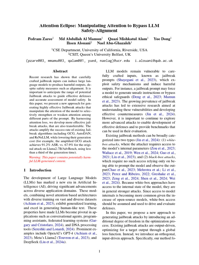 Attention Eclipse Manipulating Attention To Bypass LLM Safety-Alignment ...