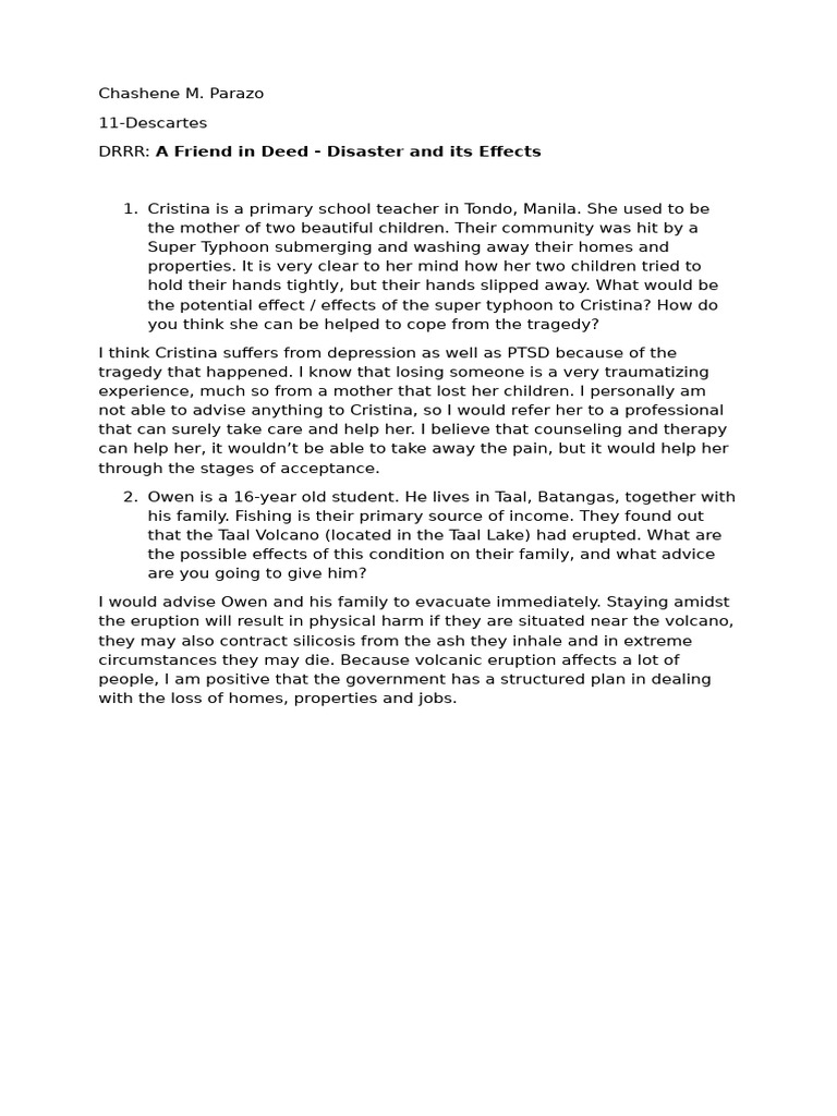 PARAZO, Chashene DRRR Activity A Friend in Deed | PDF