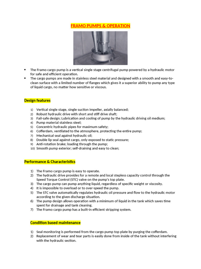 Framo Pump Operation and Safety Features | PDF | Pump | Hydraulics
