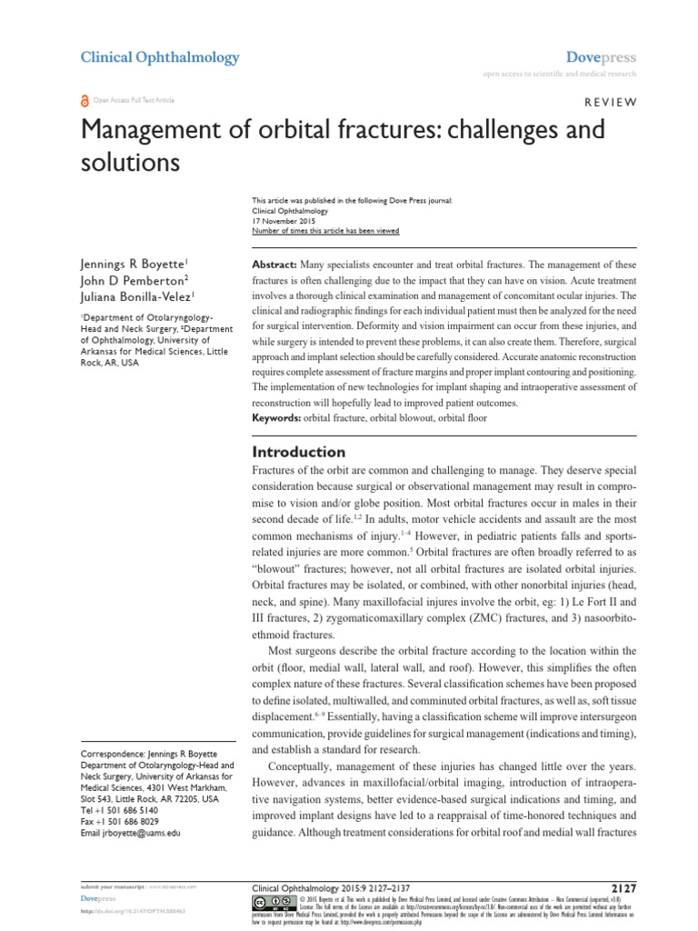 OPTH 80463 Management of Orbital Fractures Challenges and S | PDF | Ct ...