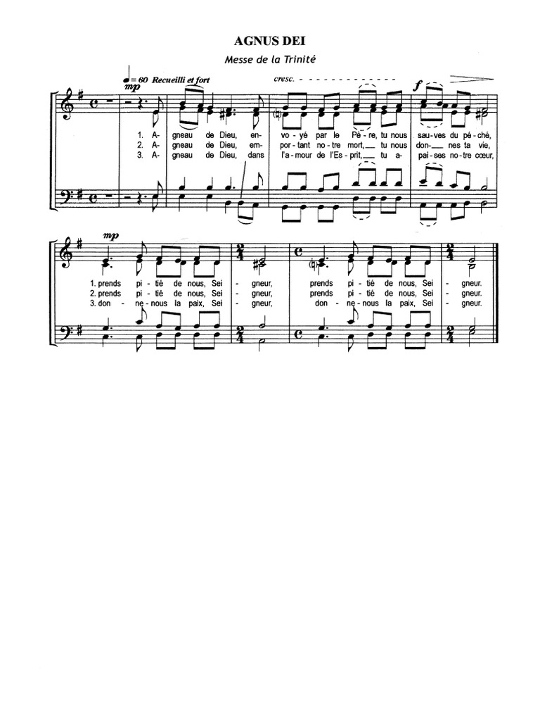 Agnus Dei Messe de La Trinite | PDF