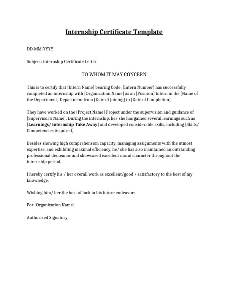 Internship Completion Certificate Template | PDF