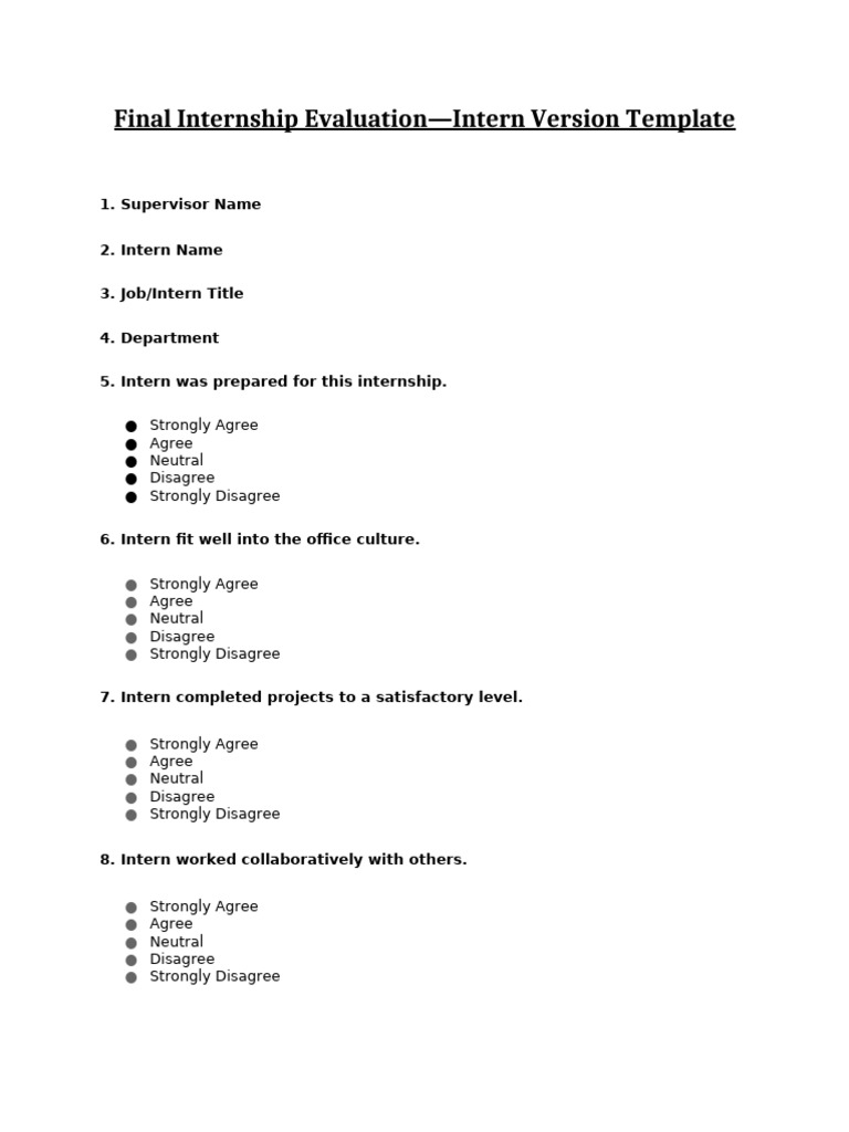 Final Internship Evaluation-Supervisor Version Template | PDF