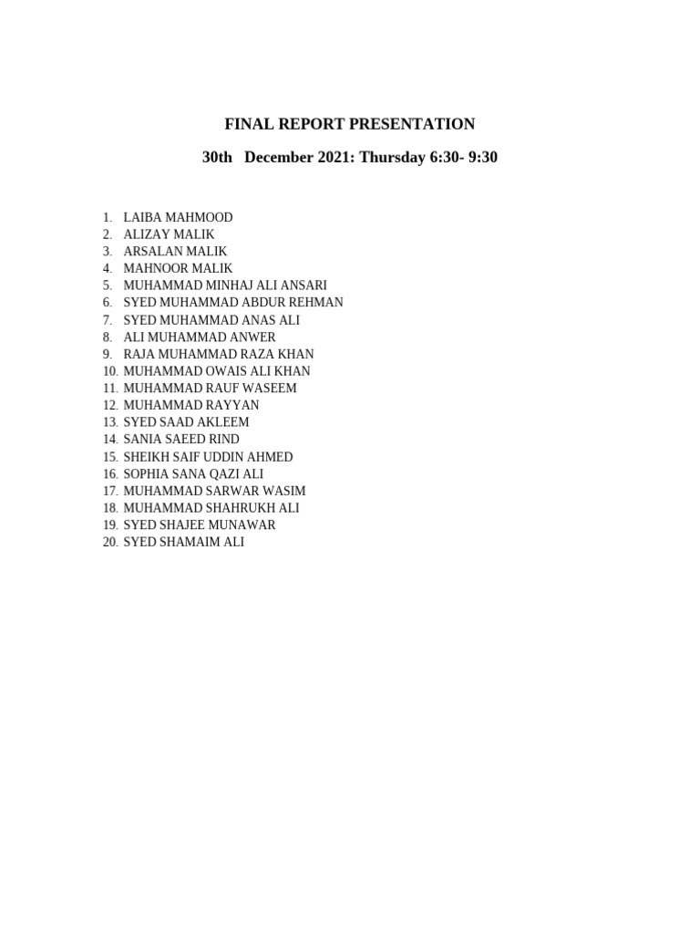 Final Report Presentation30 Dec | PDF