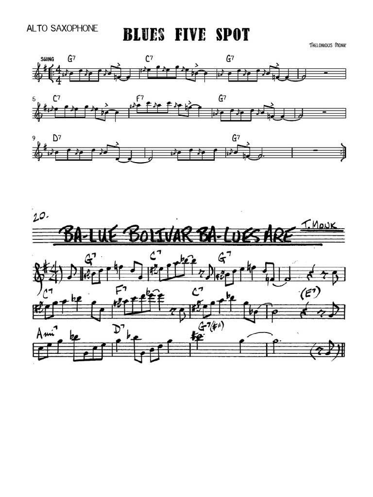 Thelonious Monk - Blues Five Spot, Ba-Lue Bolivar Ba-lues-Are - Alto ...