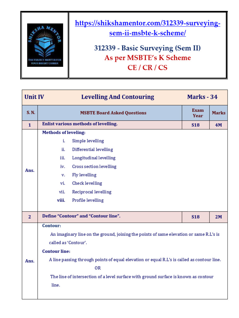 Unit IV 312339 Surveying | PDF | Contour Line