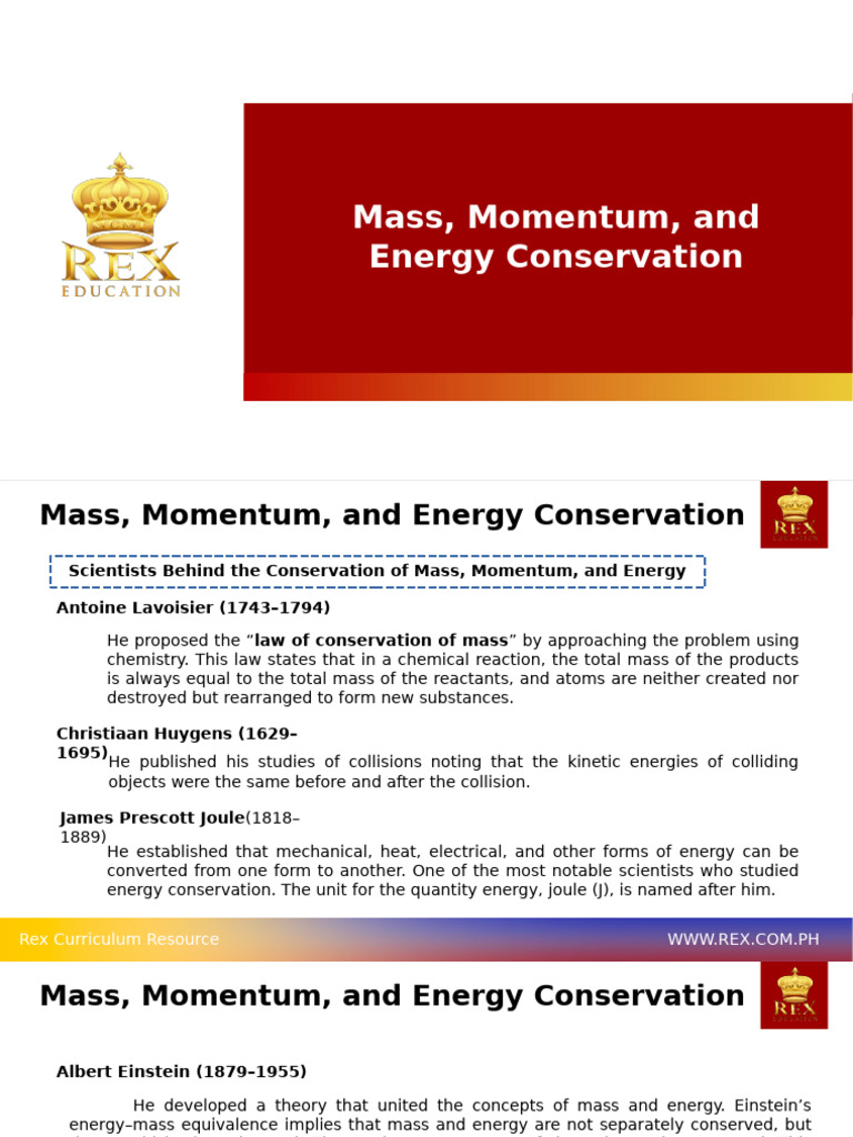 Mass, Momentum, and Energy Conservation | PDF | Momentum | Force