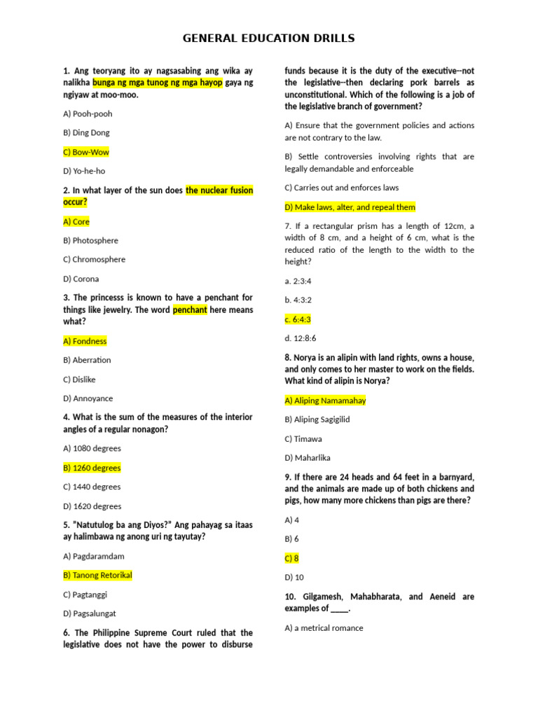 Gen Ed Drills | PDF | Cell (Biology) | Fahrenheit