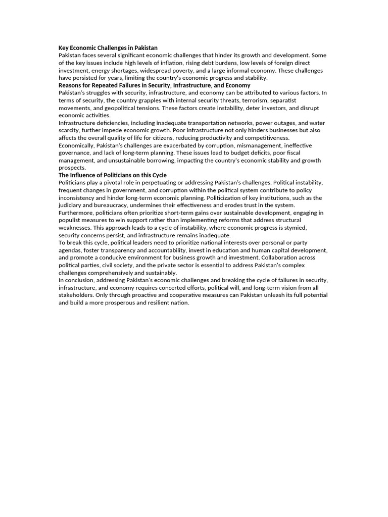 Key Economic Challenges in Pakistan | PDF | Infrastructure | Pakistan