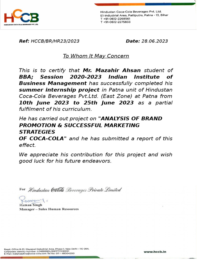 HCCB Internship Completion Certificate | PDF