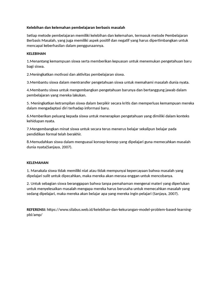 Kelemahan Dan Kelebihan Pembelajaran Berbasis Masalah | PDF