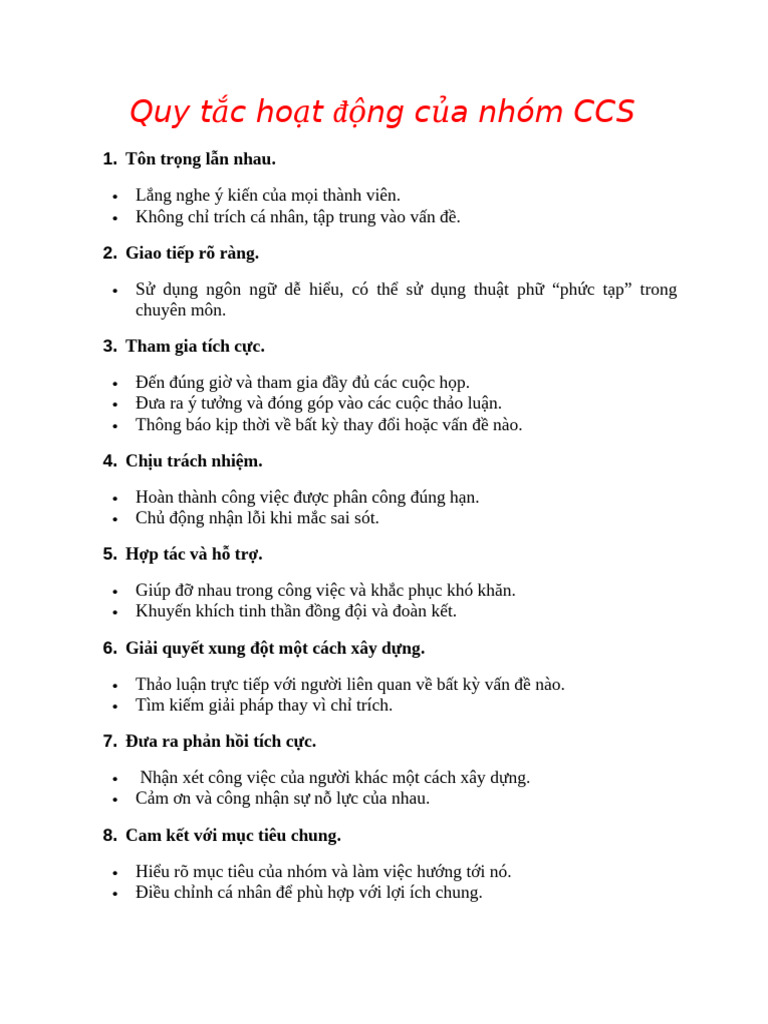 Quy tắc hoạt động của nhóm CCS | PDF