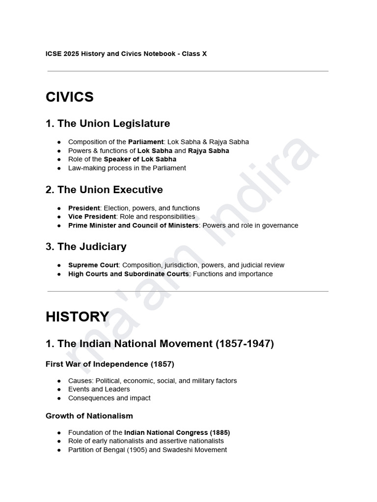 E Notes by Ma'Am Indira History and Civics Notebook - Class X | PDF ...