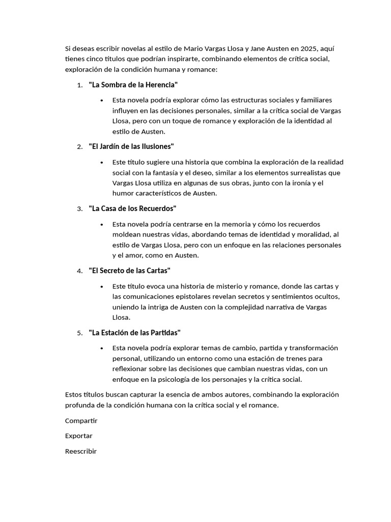 Si Deseas Escribir Novelas Al Estilo de Mario Vargas Llosa y Jane ...