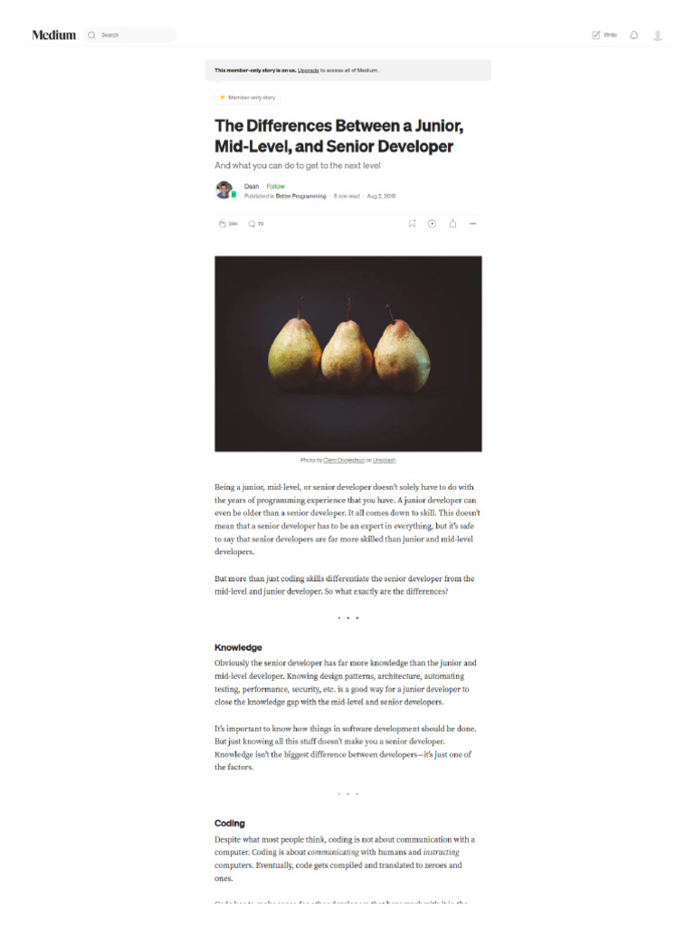 Betterprogramming Pub The Differences Between A Junior Mid Level and Senior Developer ...