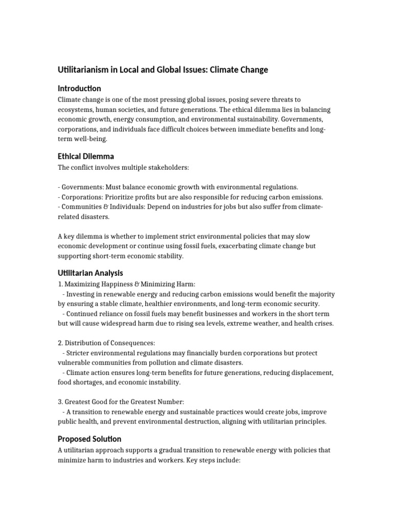 Utilitarianism and Climate Change Solutions | PDF | Climate Change ...