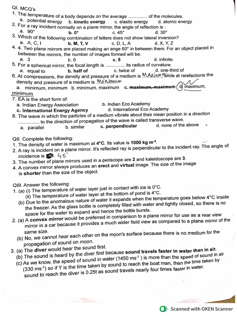 Physics Test Answer Key | PDF