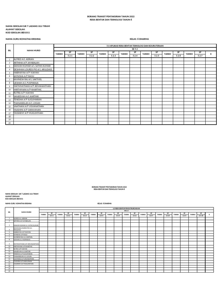 Rekod Transit RBT THN 6 | PDF