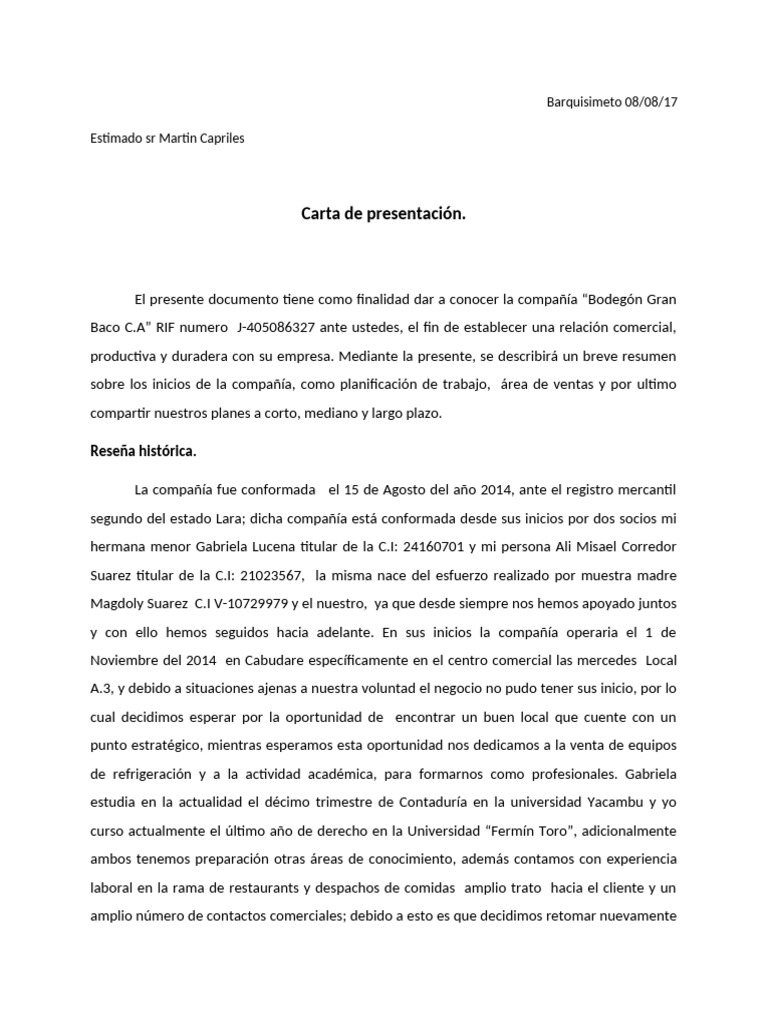 Carta de Presentacion y Plan de Negocio | PDF | Alimentos