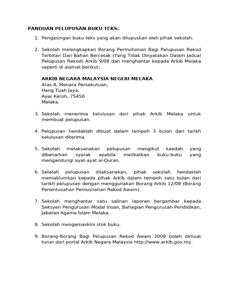 PANDUAN PELUPUSAN BUKU TEKS | PDF