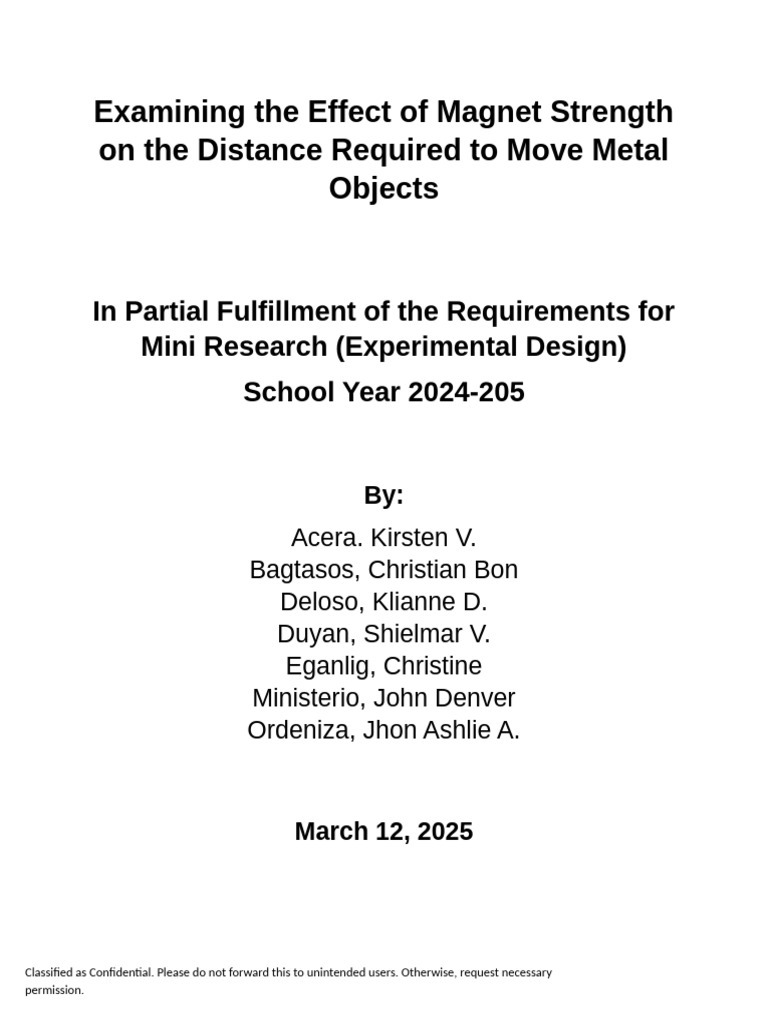 Examining The Effect of Magnet Strength On The Distance Required To ...
