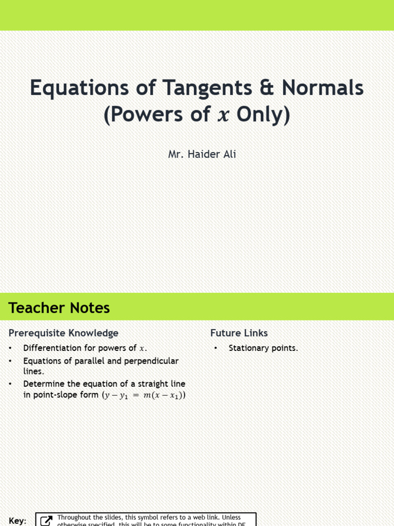Equations of Tangents & Normals (Powers of Only) : Mr. Haider Ali | PDF ...