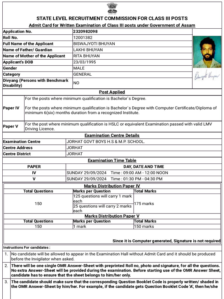 State Level Recruitment Commission For Class Iii Posts | PDF | Identity ...