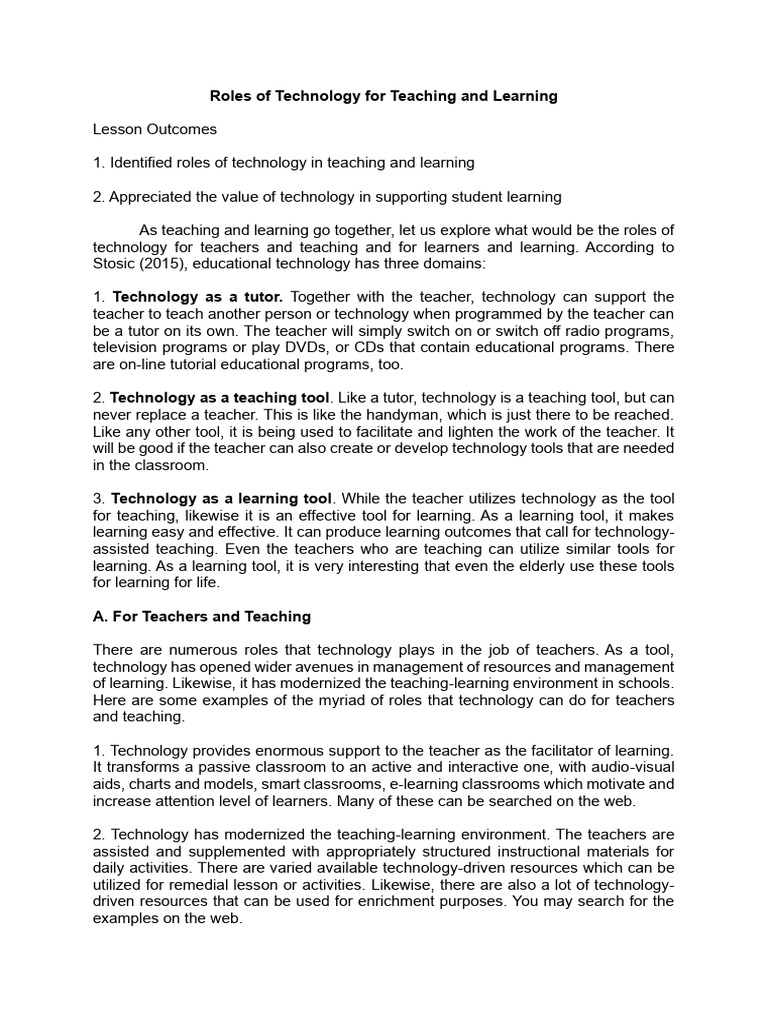Technology's Role in Education | PDF | Critical Thinking | Learning