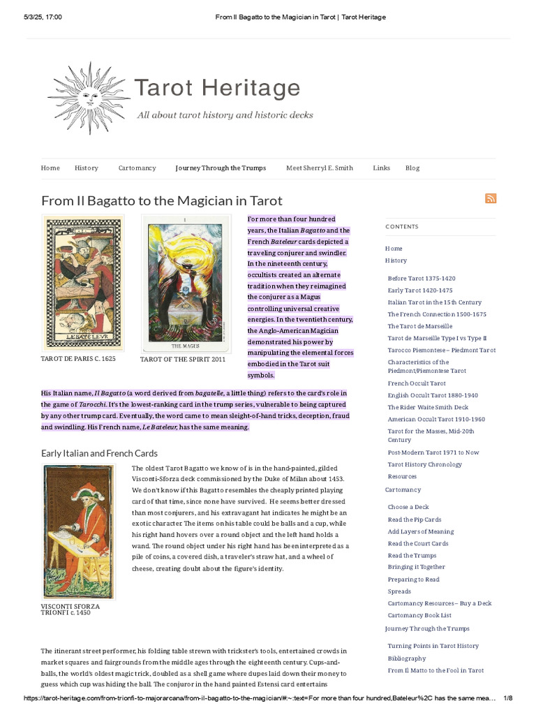 From Il Bagatto To The Magician in Tarot - Tarot Heritage | PDF | Tarot ...