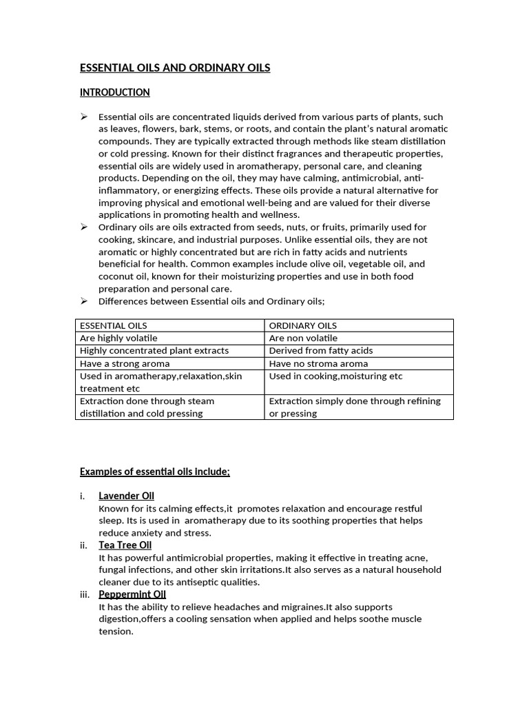 ESSENTIAL OILS AND ORDINARY OILS lab report | PDF | Essential Oil ...