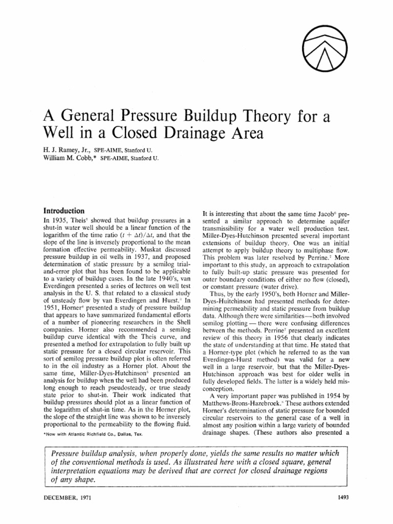 Spe 3012 - A General Pressure Buildup Theory For A Well in A Closed ...