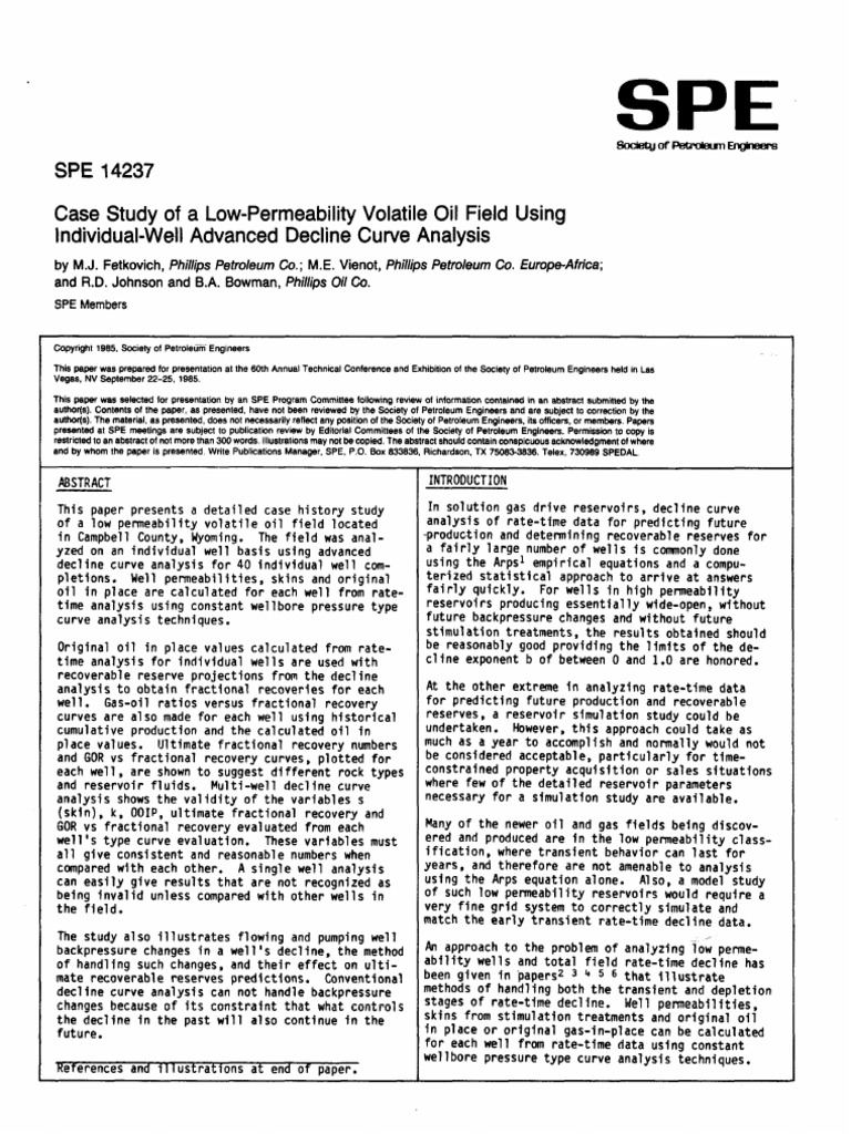 Spe 14237 - Case Study of A Low Permeability Volatile Oil Field Using ...