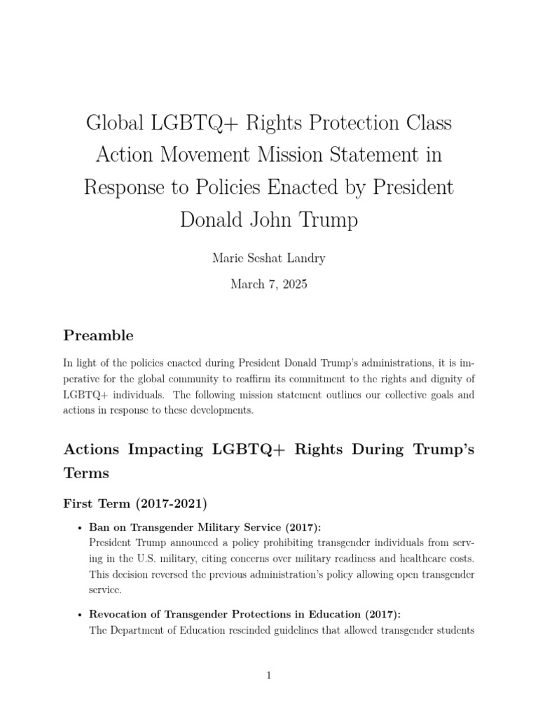 Global LGBTQ Rights Protection Class Action Movement Mission Statement ...
