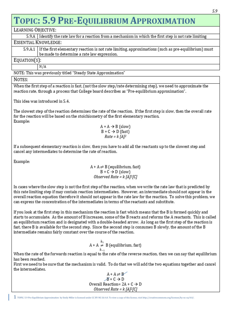 5.9 Pre-Equilibrium Approximation Student | PDF | Reaction Rate ...
